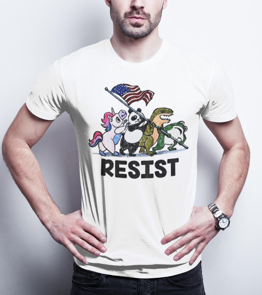Unicorn Panda Alligator Frog Resist American Flag Political Statement T-Shirt