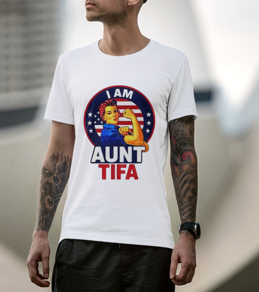I Am Aunt Tifa Feminist Vintage American Flag T-Shirt