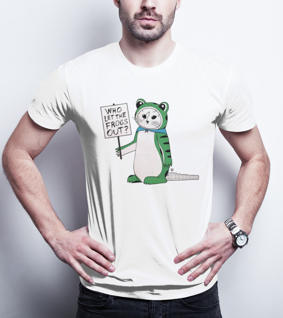 Frog Cat Costume Who Let The Frogs Out Sign T-Shirt