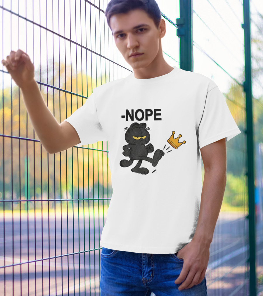 NOPE Black Cat Kicking Crown No Kings In America T-Shirt