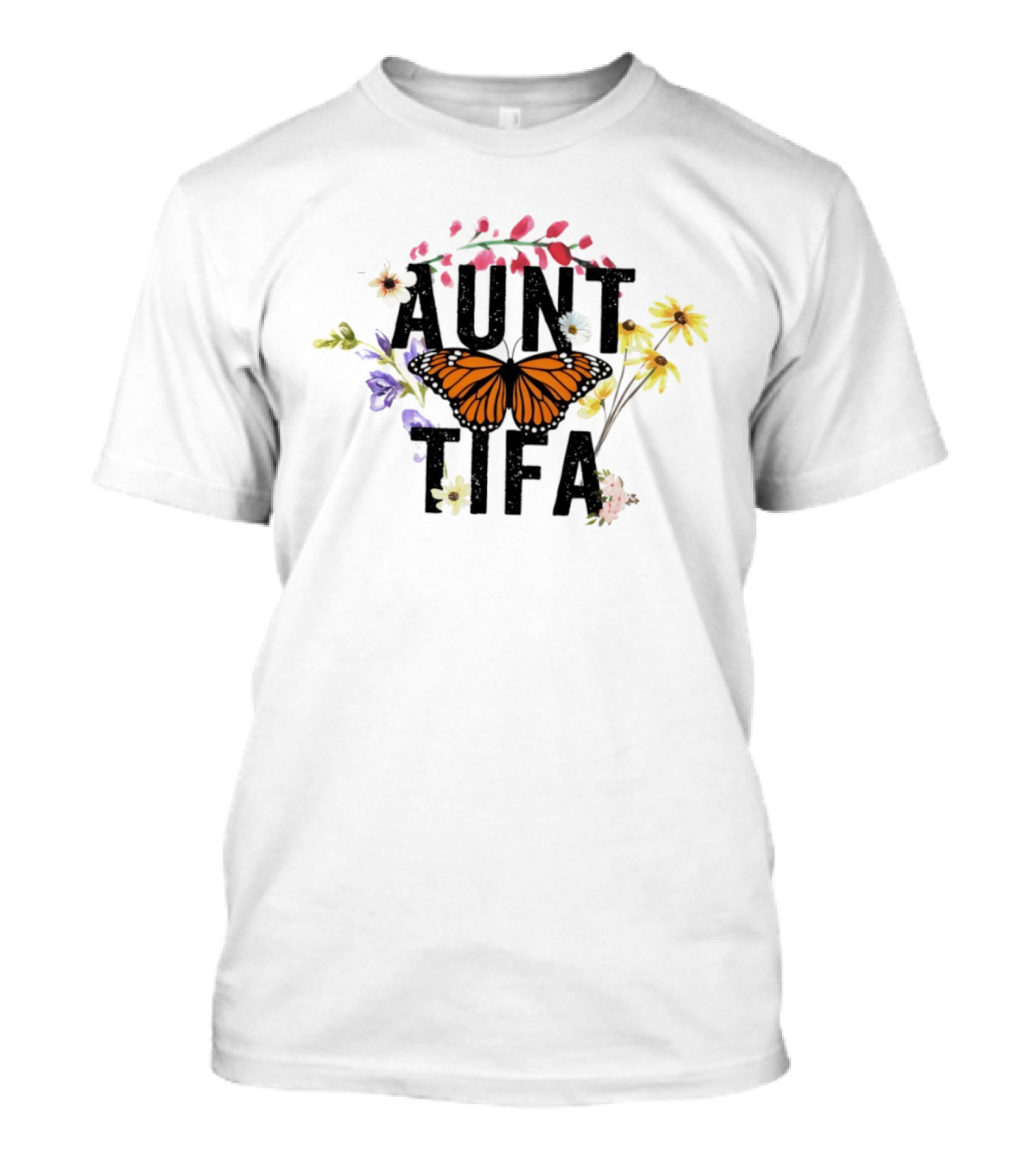 Aunt Tifa Monarch Butterfly Floral Aunties Against Fascists T-Shirt