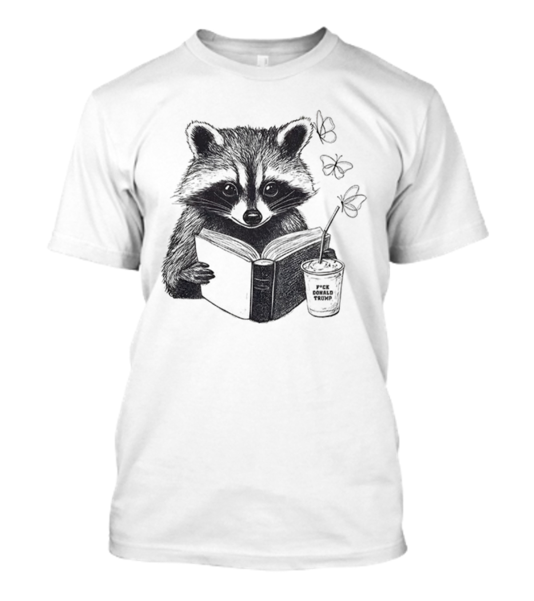 Raccoon Reading Book Coffee Cup Cozy Subtle Anti-Trump T-Shirt