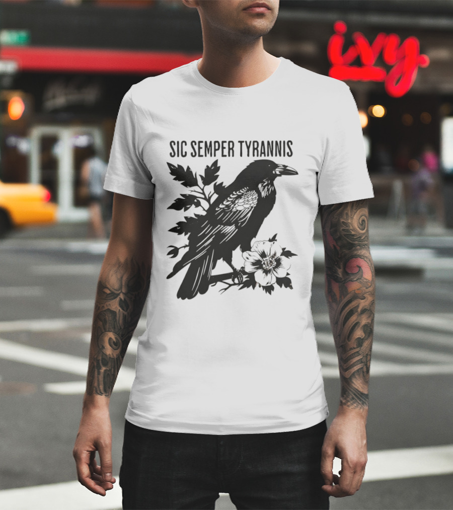 Sic Semper Tyrannis Raven With Leaves Graphic T-Shirt