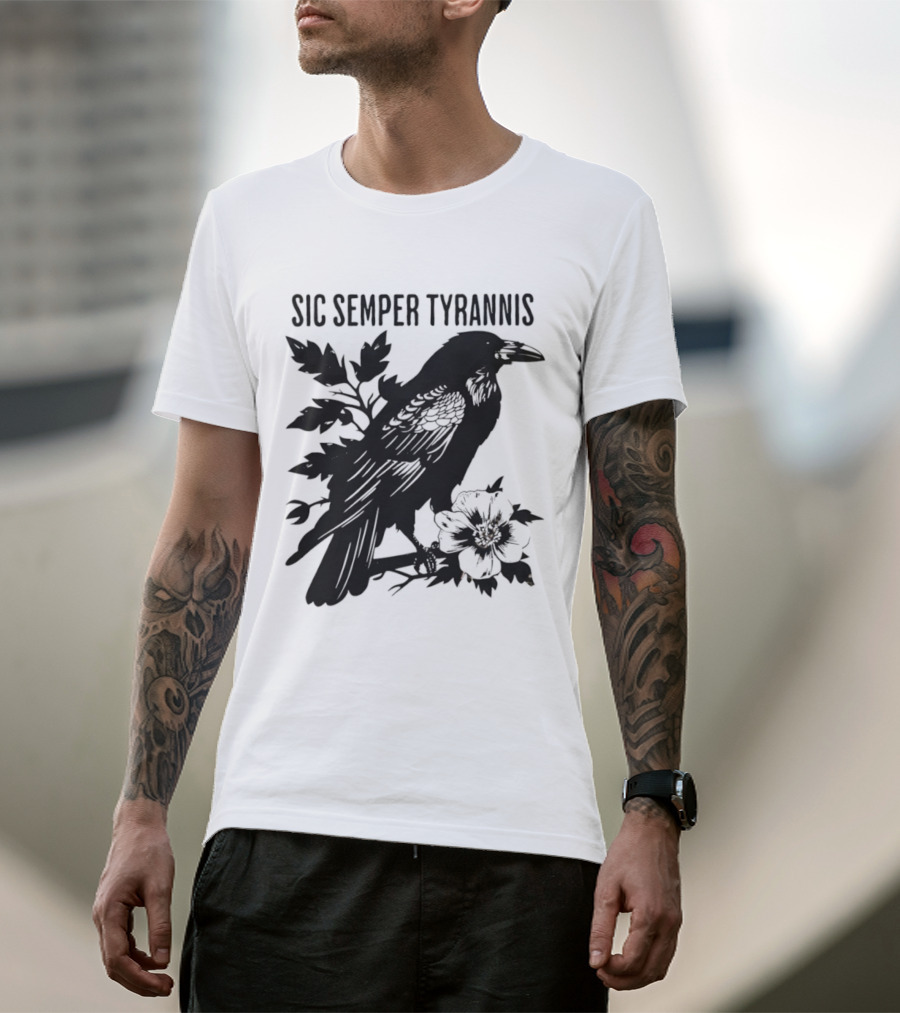 Sic Semper Tyrannis Raven With Leaves Graphic T-Shirt