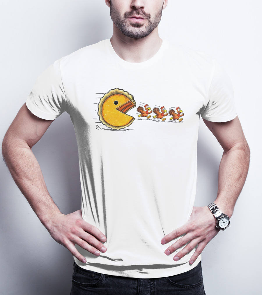 Thanksgiving Turkey Chase With Retro Pumpkin Pie Eating Game Theme T-Shirt