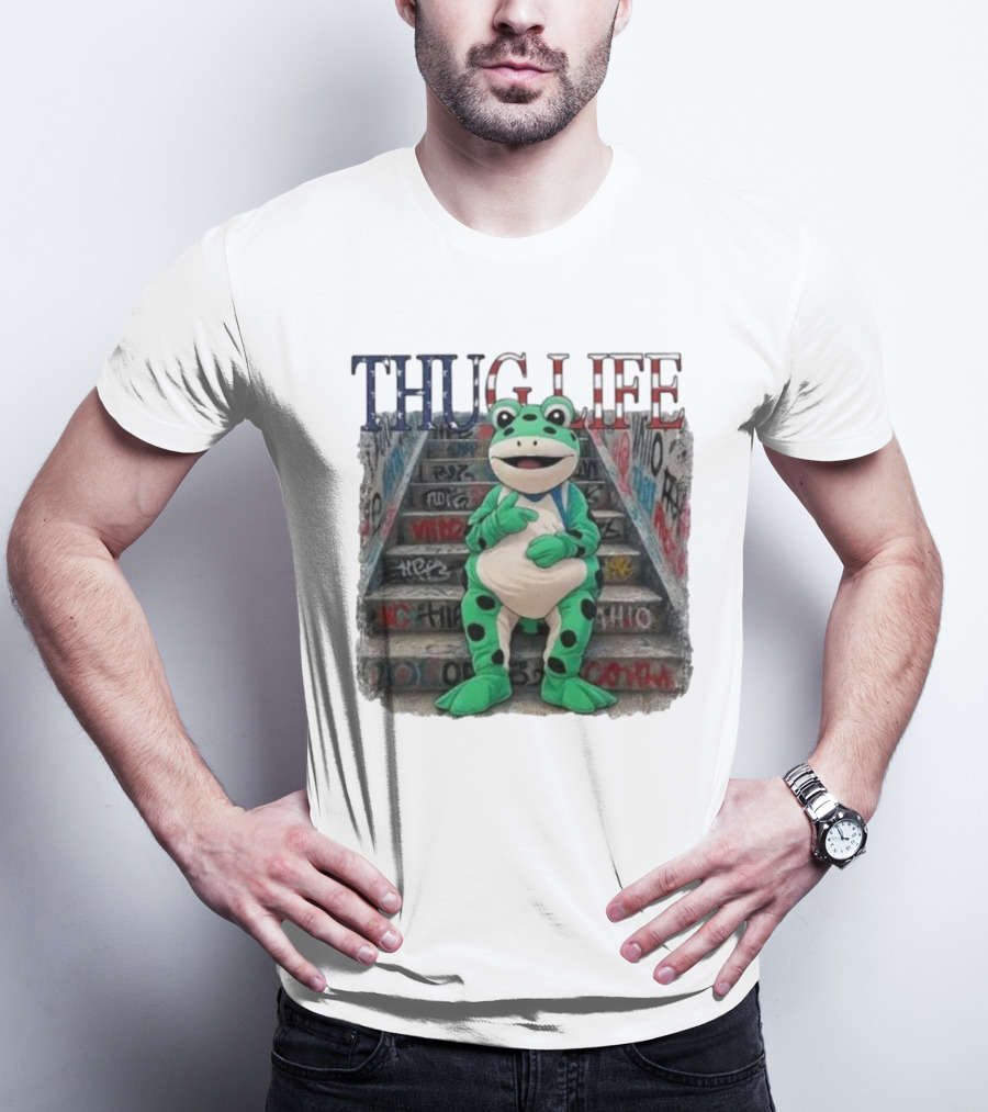 Thug Life Frog Costume Graffiti Stairs Protest Imagery T-Shirt