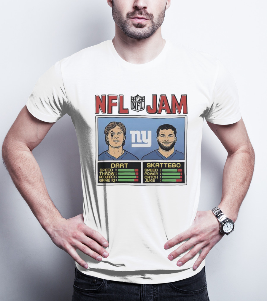 New York Giants NFL Jam Cam Skattebo Jaxson Dart Classic Video Game Theme T-Shirt