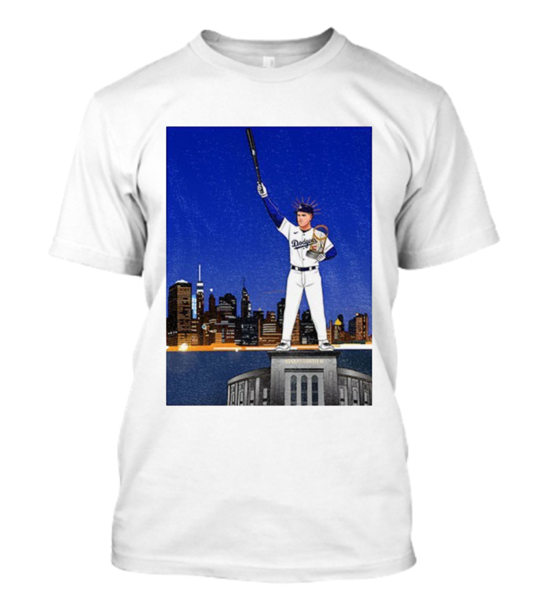 Freddie Freeman Dodgers Statue Of Liberty New York Skyline 2024 MVP T-Shirt