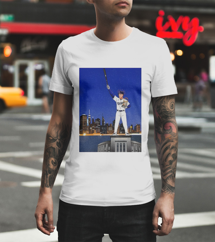 Freddie Freeman Dodgers Statue Of Liberty New York Skyline 2024 MVP T-Shirt