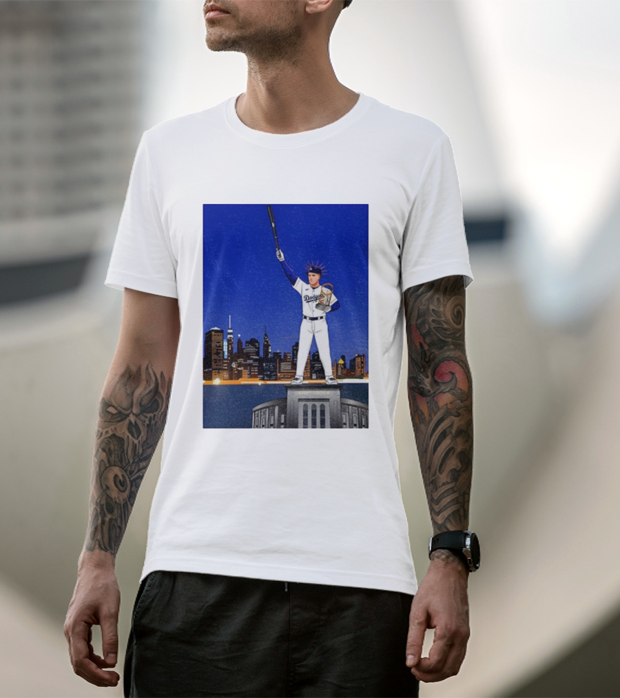 Freddie Freeman Dodgers Statue Of Liberty New York Skyline 2024 MVP T-Shirt
