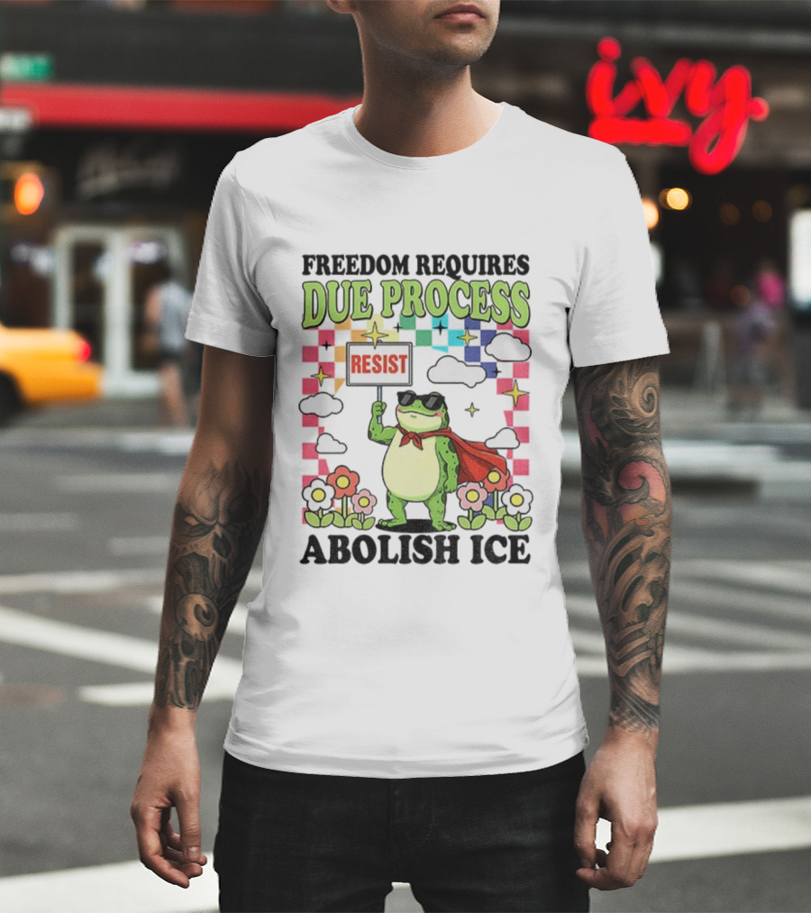Freedom Requires Due Process Frog Resist Abolish ICE T-Shirt