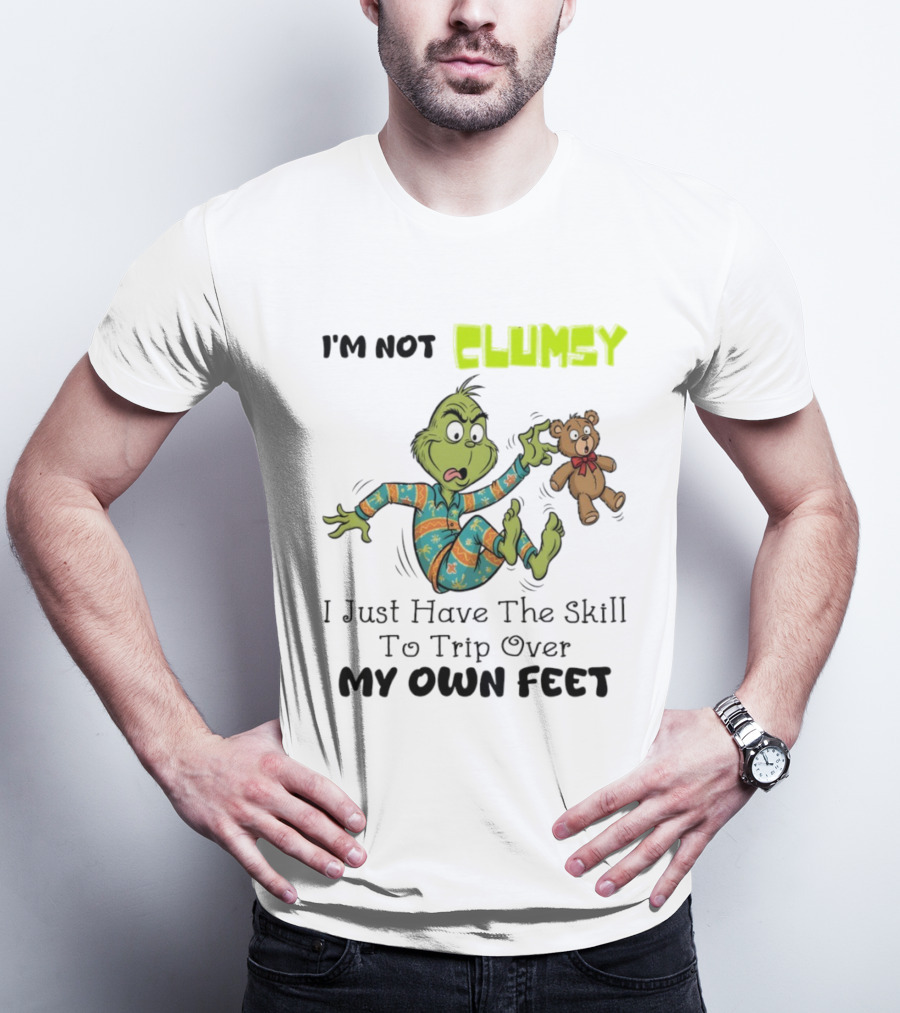 Grinch Clumsy Trip Over My Own Feet Christmas Pajamas Bear T-Shirt