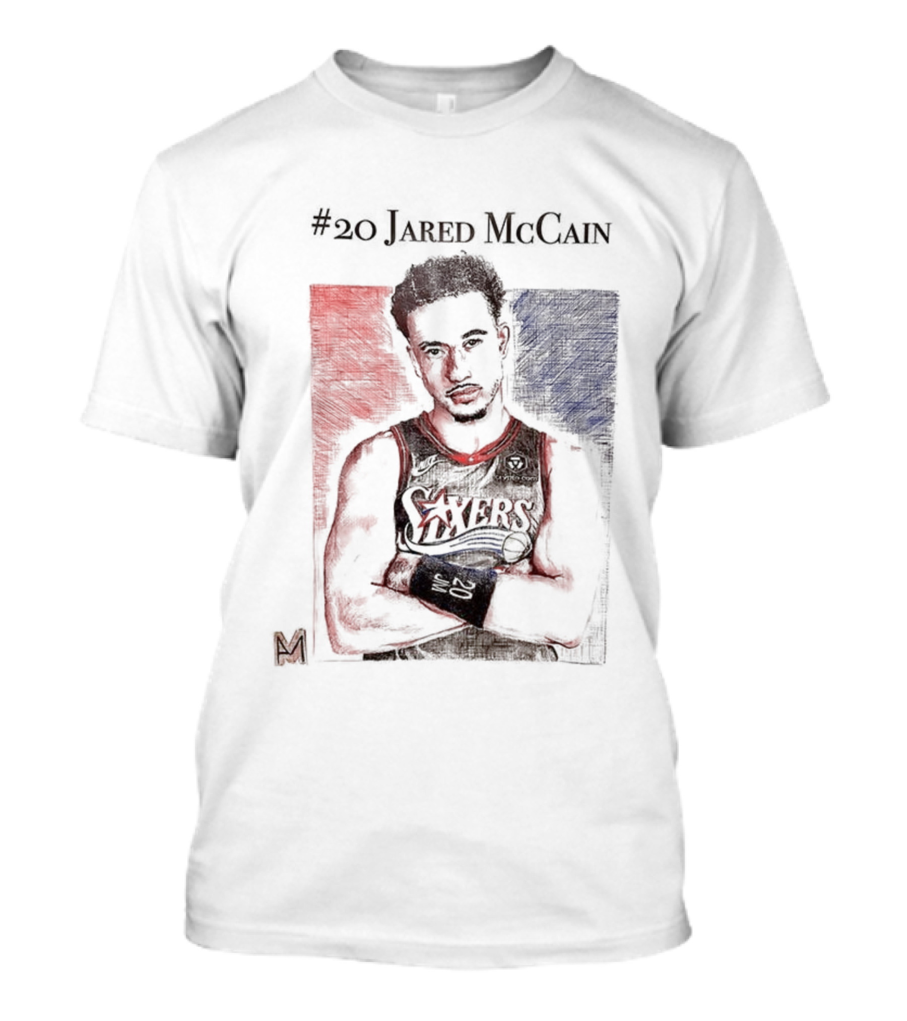 Jared McCain #20 Philadelphia 76ers Basketball Sketch T-Shirt