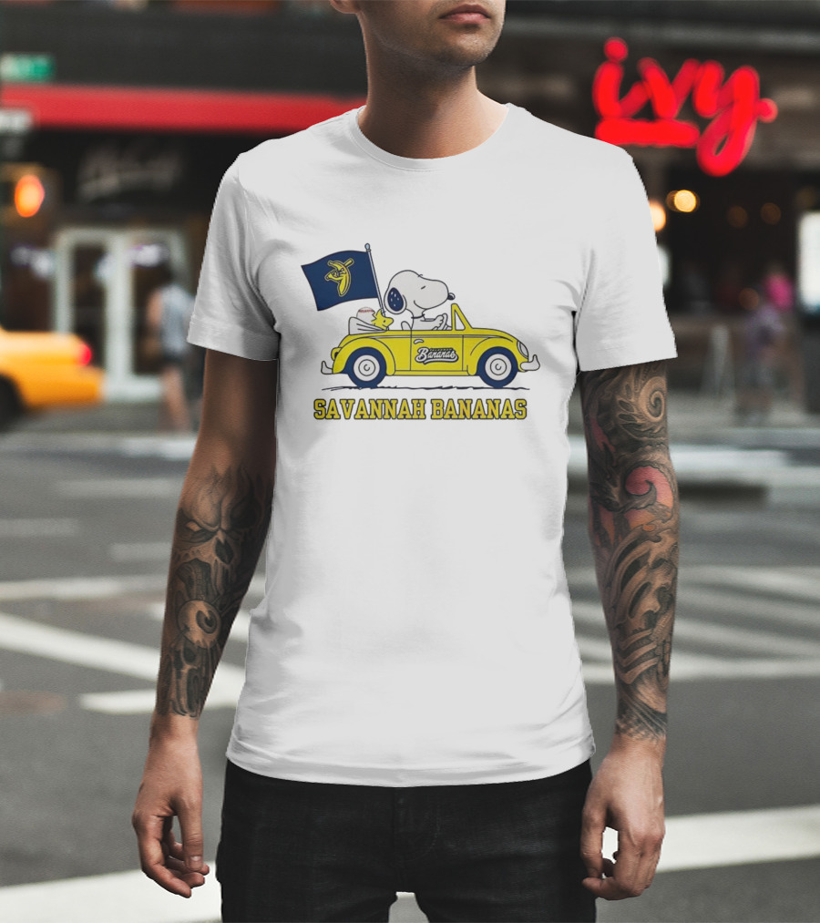 Snoopy Woodstock Driving Savannah Bananas Baseball Car T-Shirt