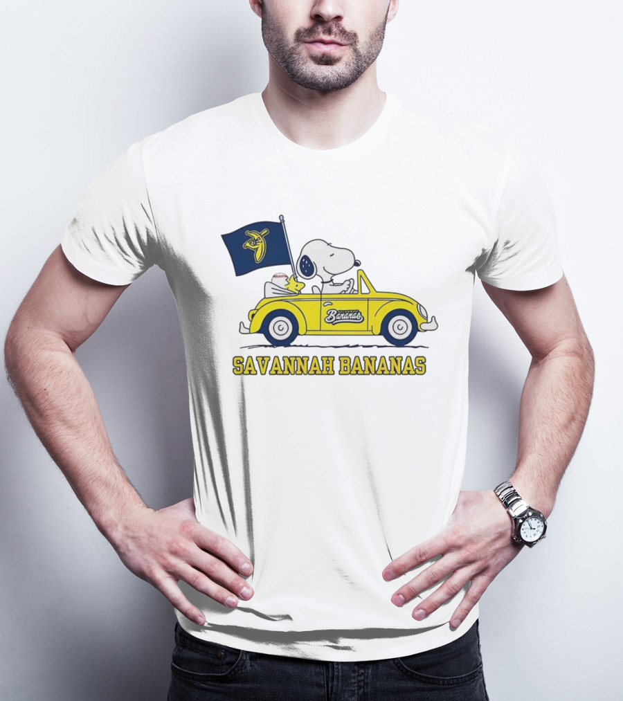 Snoopy Woodstock Driving Savannah Bananas Baseball Car T-Shirt