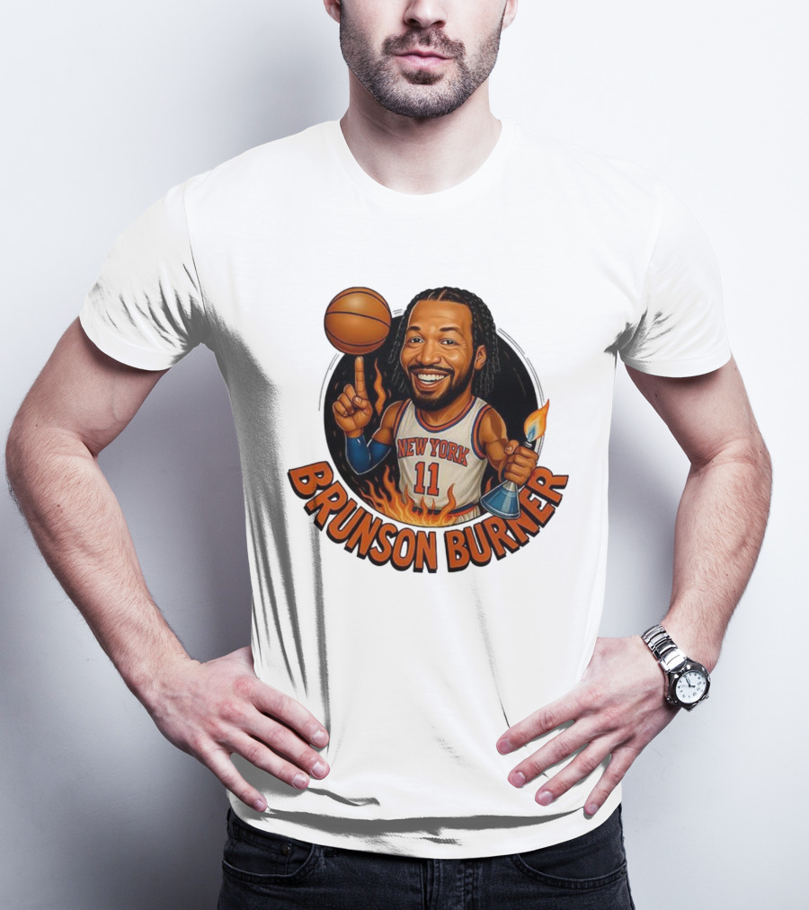 New York Knicks Brunson Burner Cartoon With Basketball And Flames T-Shirt