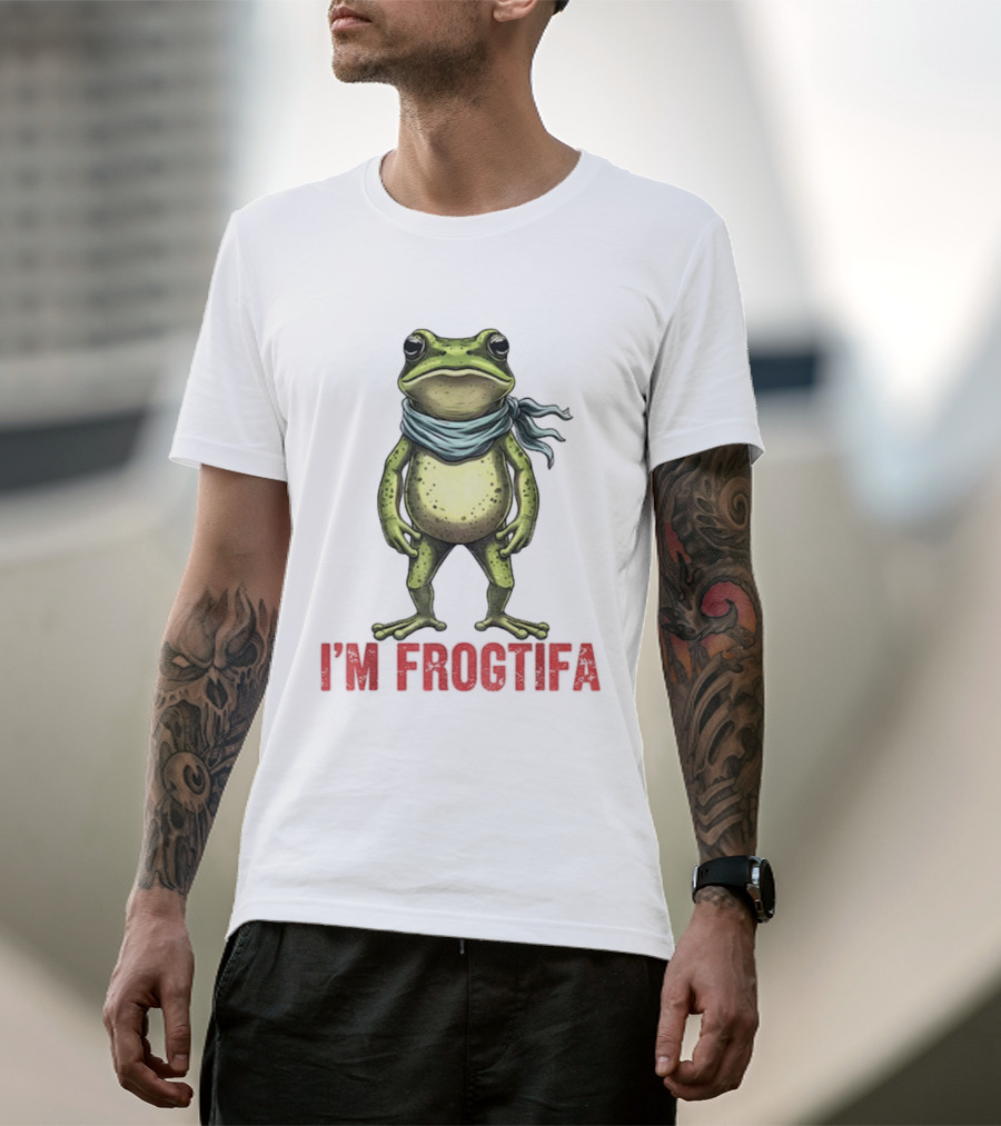 Portland Freedom Frog I’m Frogtifa Anti-ICE Resistance Scarf-Wearing Frog T-Shirt