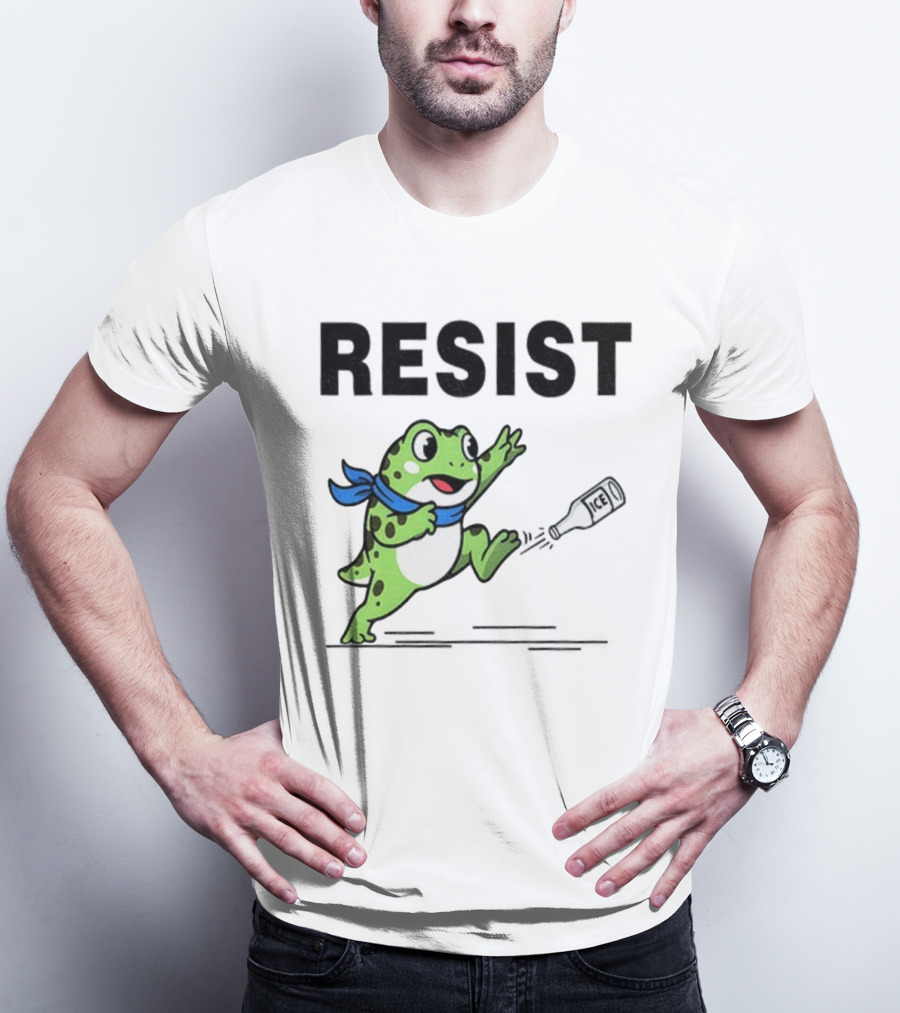 Portland Frog Resist Anti-ICE Protest Jumping Art T-Shirt