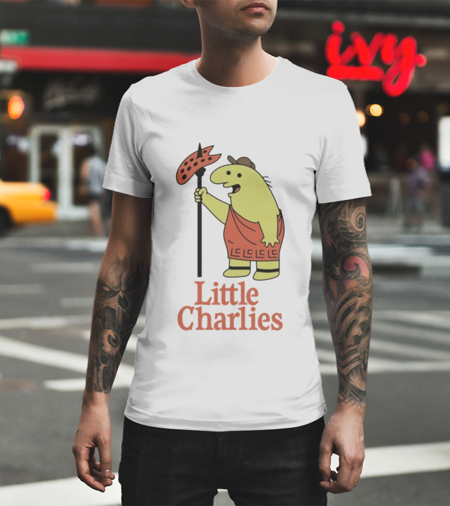 Little Charlies Cartoon Character With Tribal Shield T-Shirt