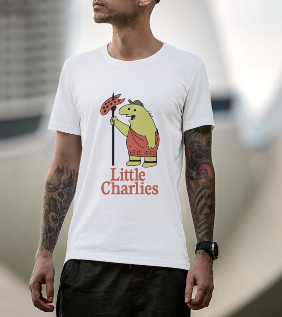 Little Charlies Cartoon Character With Tribal Shield T-Shirt