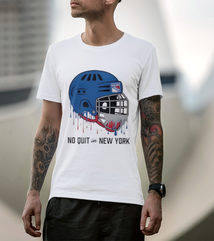 New York Rangers Drippy Helmet No Quit T-Shirt