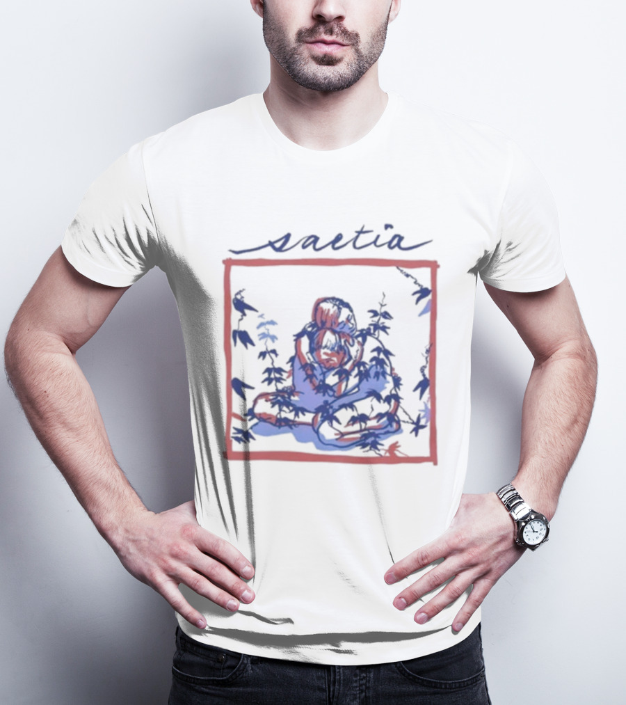 Saetia Tendrils Sketch Art Blue Red Frame T-Shirt