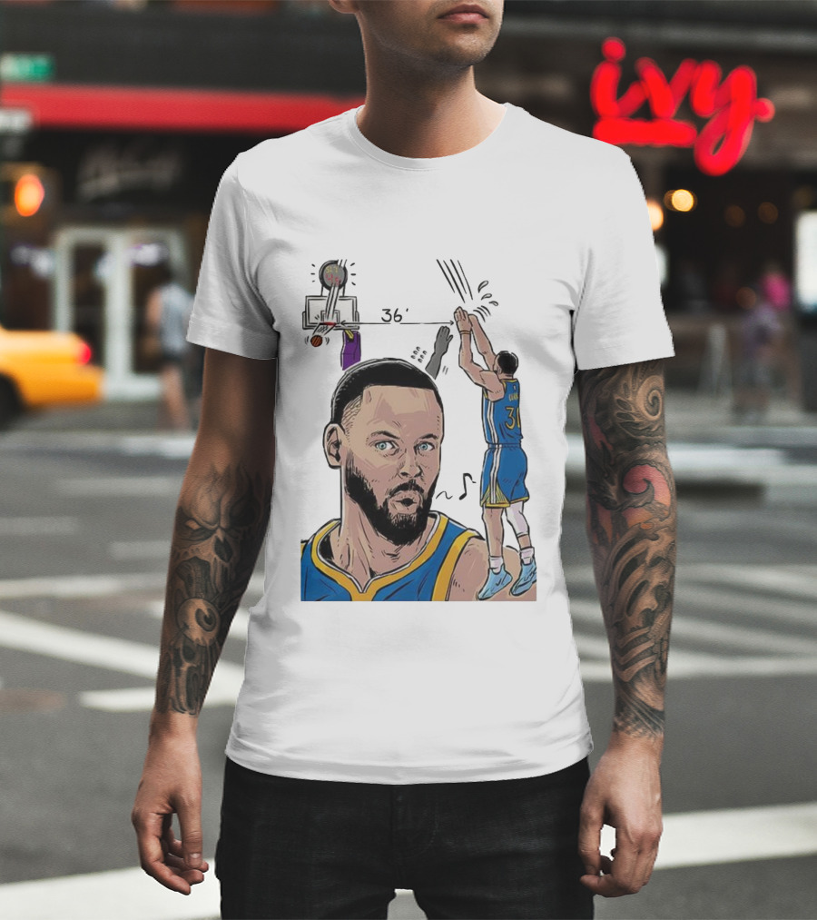 Stephen Curry Golden State Warriors NBA 36 Feet Comic Basketball Shot T-Shirt