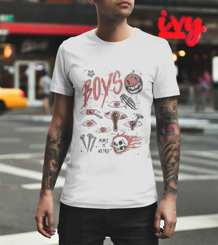 Boys Make It Weird Red Eyes And Skull Design T-Shirt