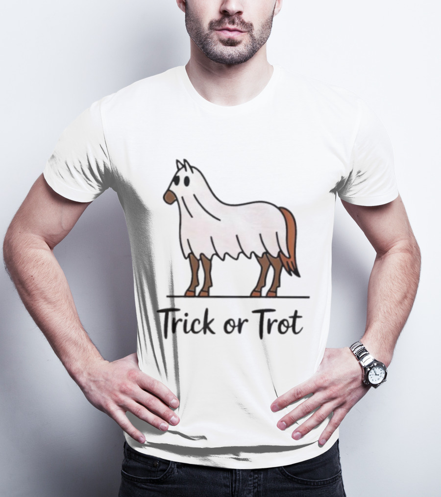 Trick Or Trot Halloween Horse Lover Cute Ghost Costume T-Shirt