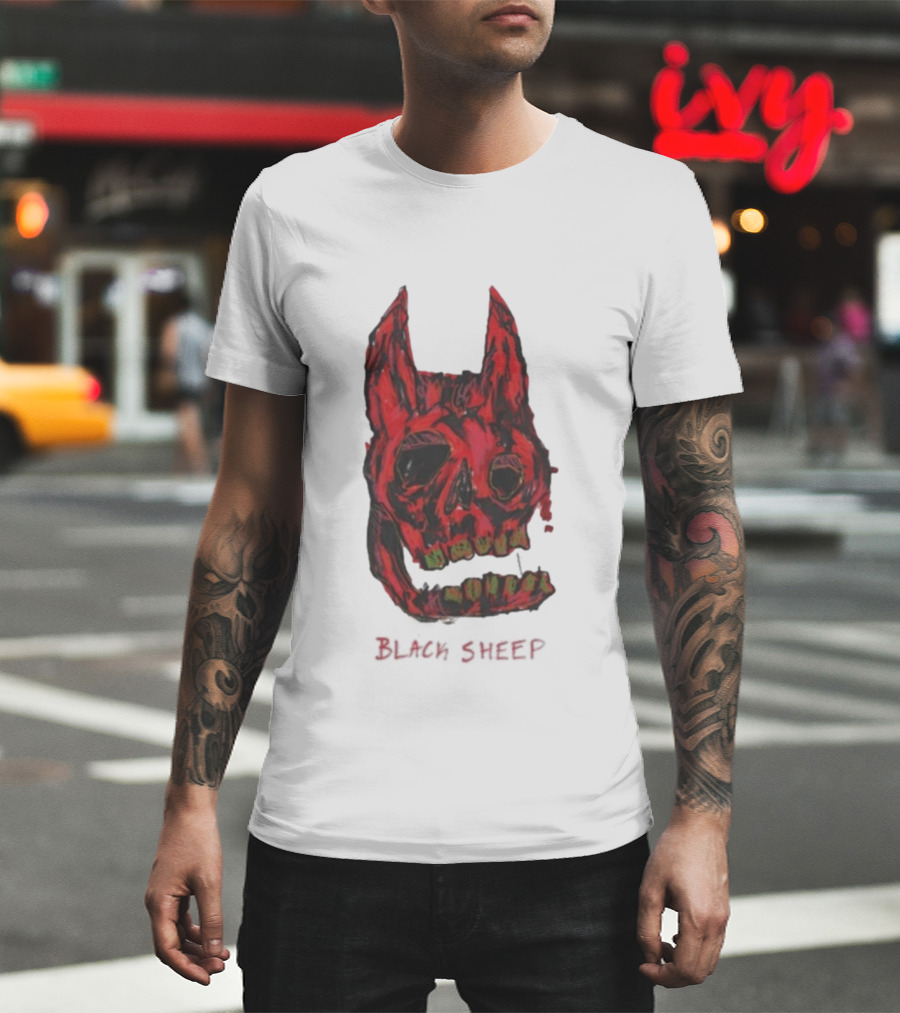 Caskey Black Sheep Skull Red Demon Mask T-Shirt