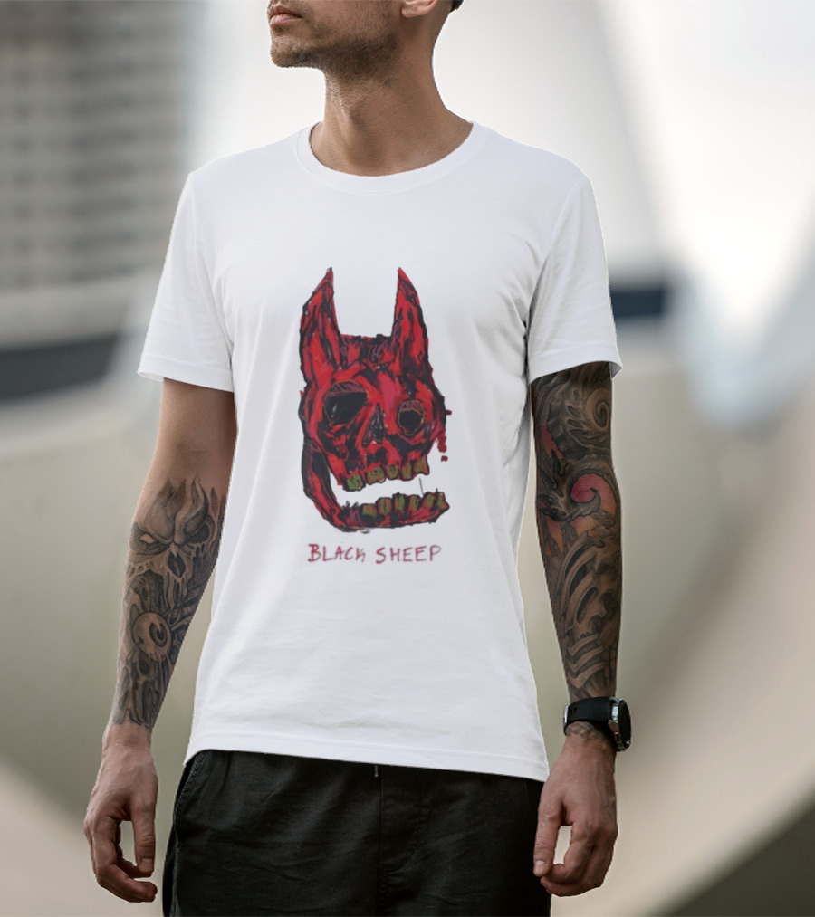 Caskey Black Sheep Skull Red Demon Mask T-Shirt