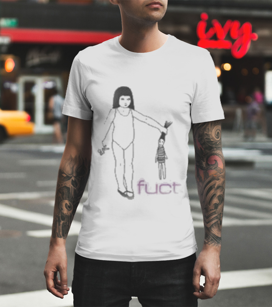 Fuct Scissor Psychosis Drawing With Figure Holding Object T-Shirt