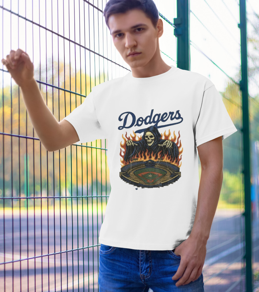 Dodgers Grim Reaper Over Baseball Stadium Fire Swea T-Shirt