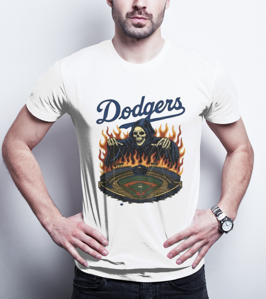Dodgers Grim Reaper Over Baseball Stadium Fire Swea T-Shirt