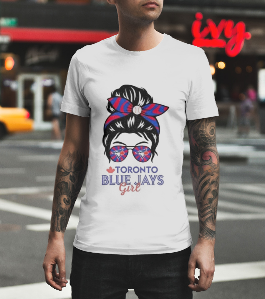Toronto Blue Jays Girl Messy Bun Glasses Baseball Fans T-Shirt