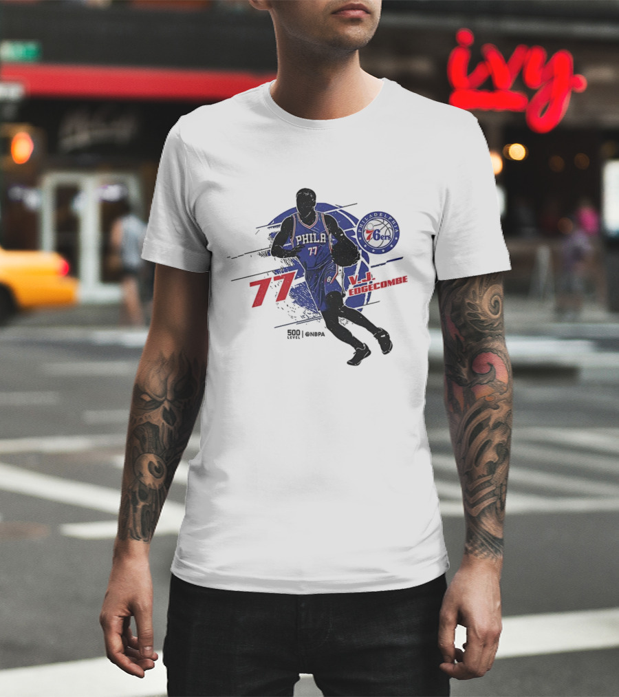 Philadelphia 76ers VJ Edgecombe Number 77 Basketball Player T-Shirt