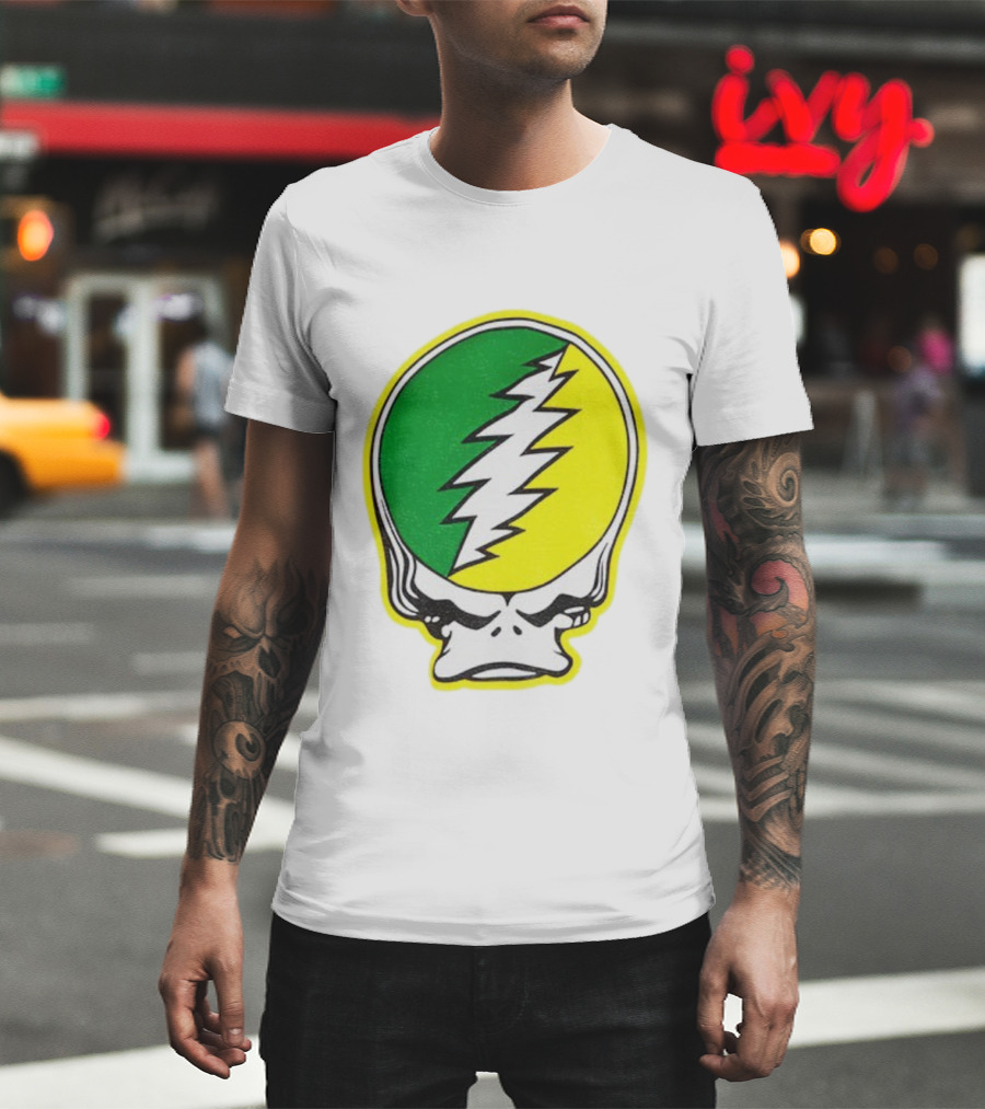 Grateful Ducks Grateful Dead Steal Your Face Green Yellow Bolt 26 T-Shirt