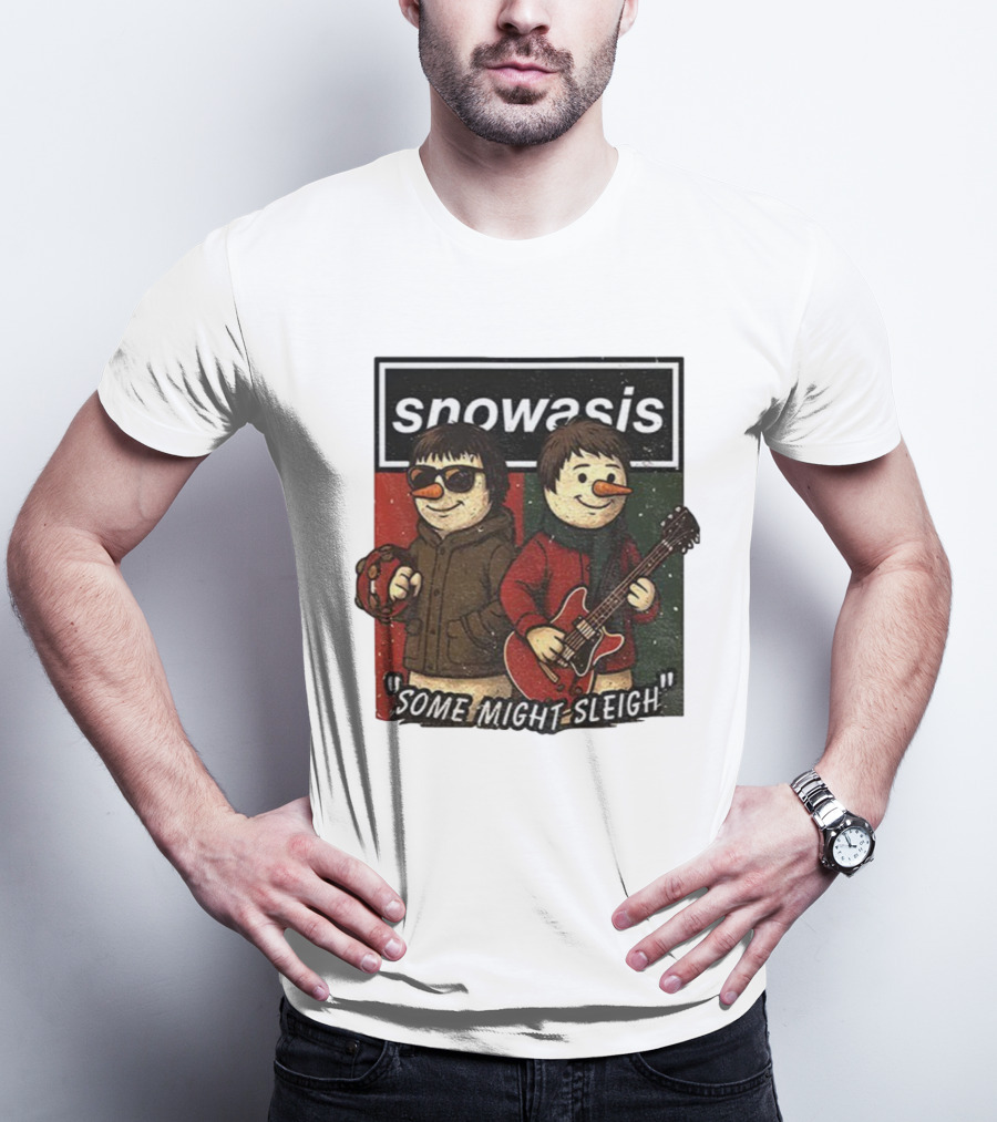 Snowasis Christmas Some Might Sleigh Snowman Band Holiday Pun T-Shirt
