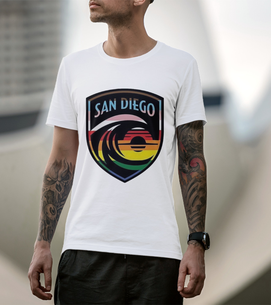 San Diego Wave FC LGBTQ+ Pride Rainbow Wave Sunset T-Shirt