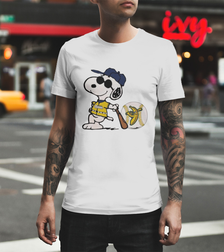 Snoopy Savannah Bananas Baseball Team Collaboration Yellow Jersey Peanuts Character T-Shirt