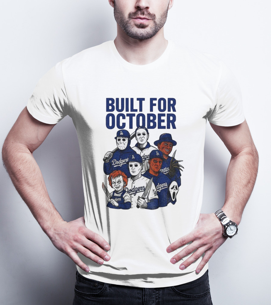 Built For October Michael Myers Freddy Krueger Chucky Ghostface Los Angeles Dodgers MLB 2025 T-Shirt