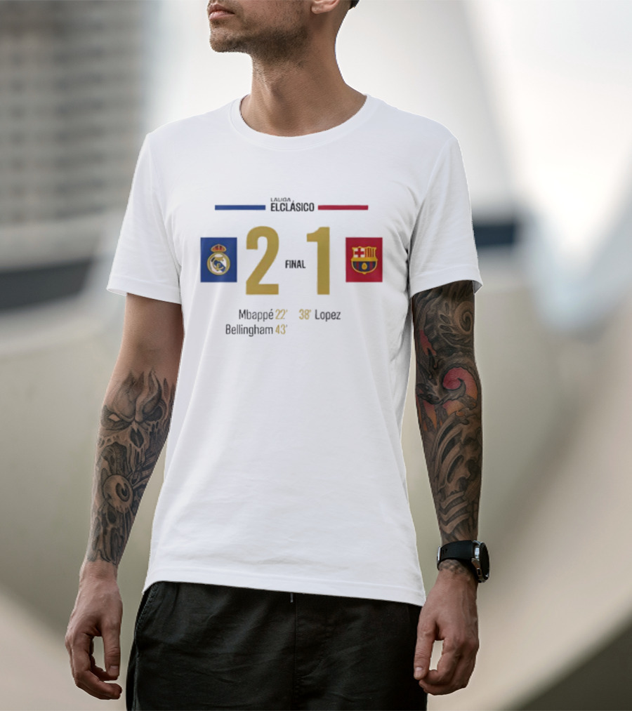 LaLiga ElClásico Real Madrid 2-1 Barcelona 2025 Final Mbappé Bellingham López T-Shirt