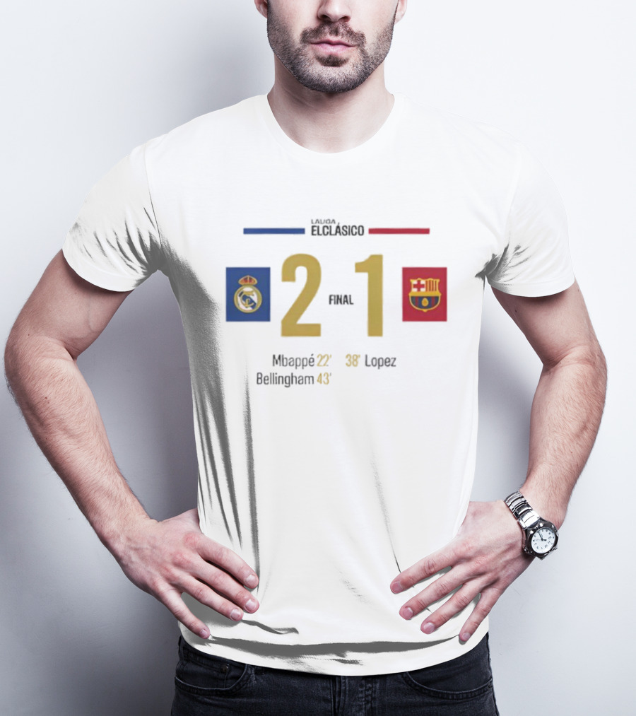 LaLiga ElClásico Real Madrid 2-1 Barcelona 2025 Final Mbappé Bellingham López T-Shirt