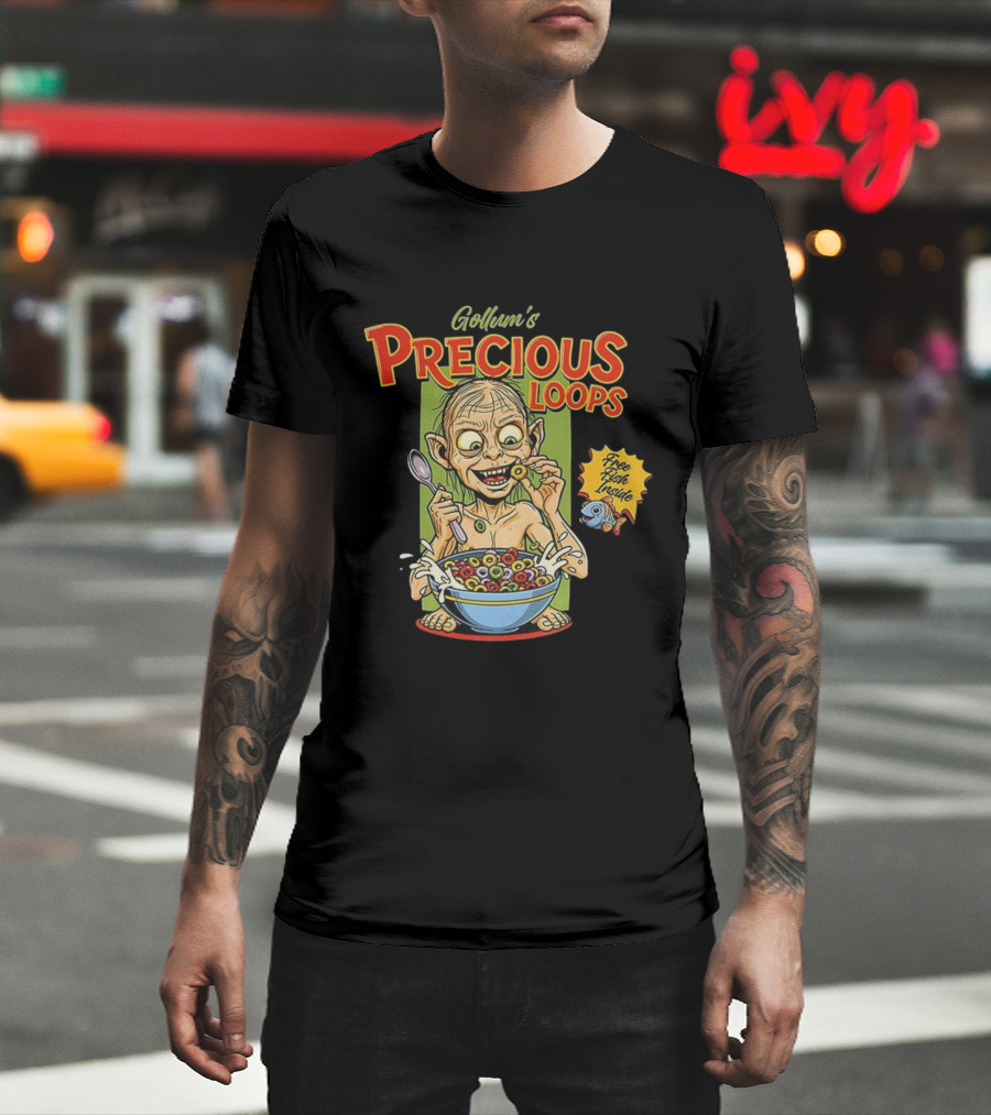Gollum’s Precious Loops Free Fish Inside Lord Of The Rings Froot Loops Parody T-Shirt
