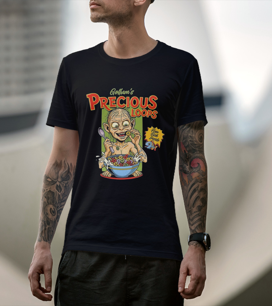 Gollum’s Precious Loops Free Fish Inside Lord Of The Rings Froot Loops Parody T-Shirt