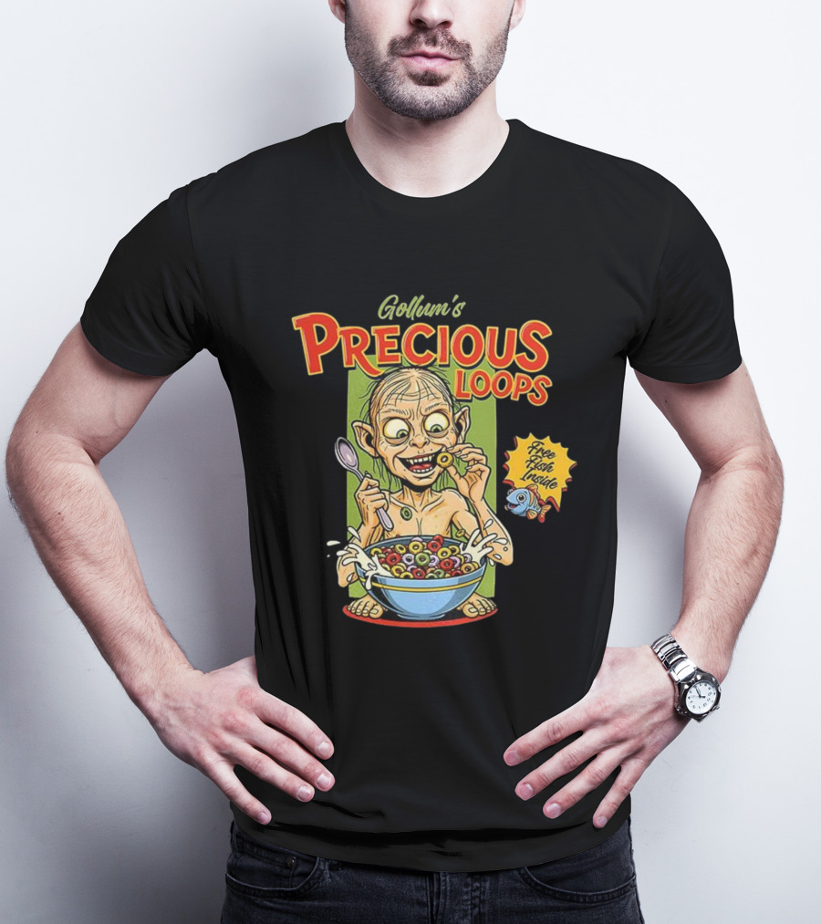 Gollum’s Precious Loops Free Fish Inside Lord Of The Rings Froot Loops Parody T-Shirt