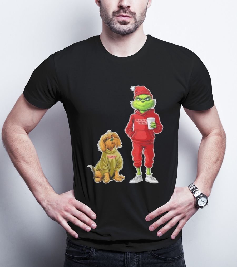 San Francisco Football Grinch And Dog Christmas 49ers Holiday T-Shirt