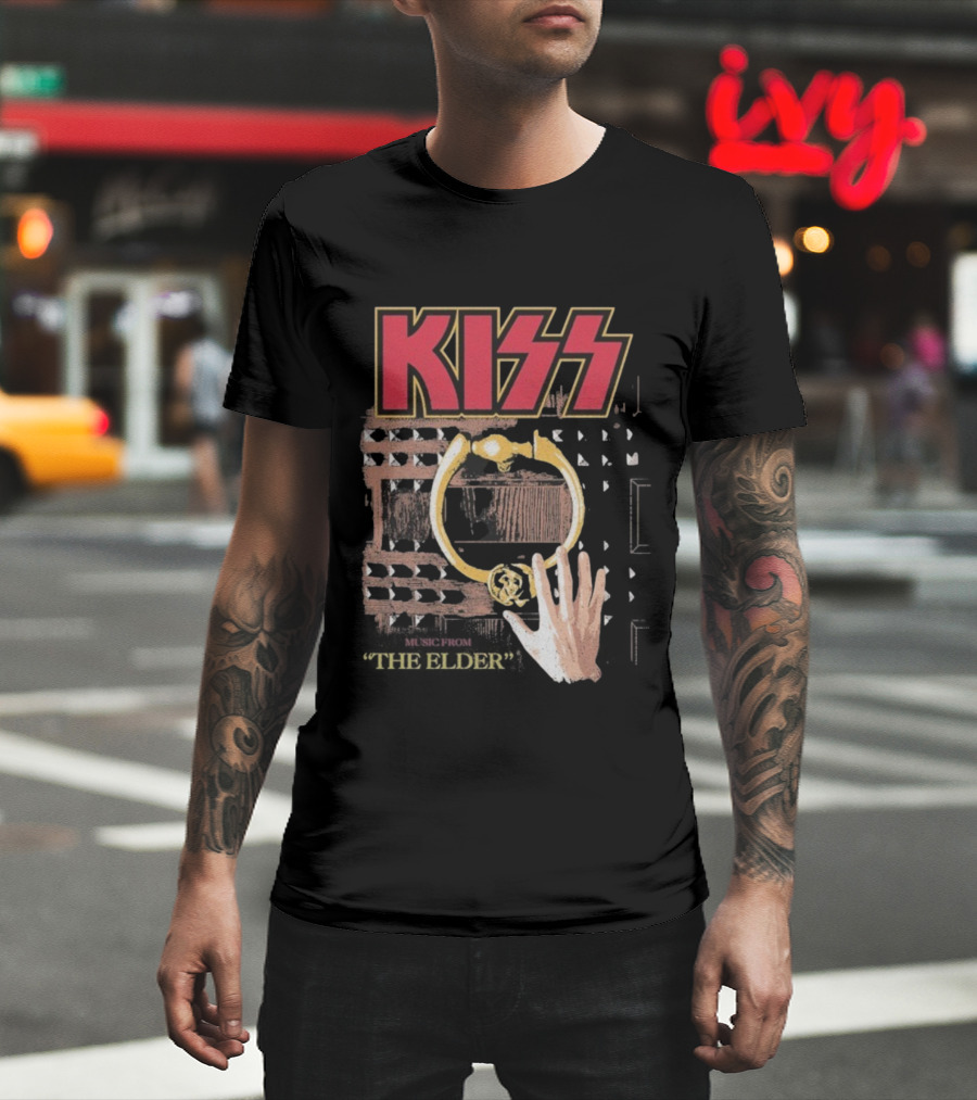 Kiss Music From The Elder Door Knocker Hand Iconic Rock Album Cover T-Shirt
