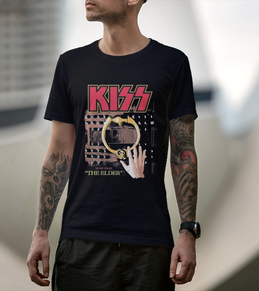 Kiss Music From The Elder Door Knocker Hand Iconic Rock Album Cover T-Shirt