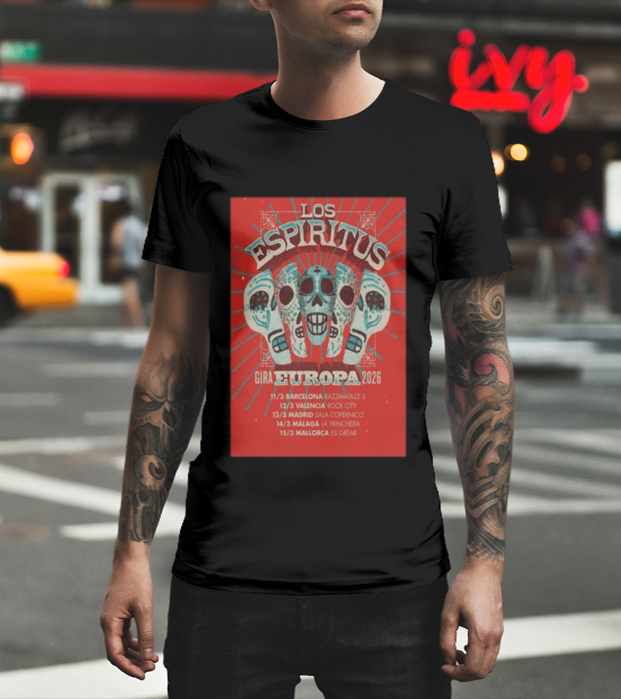 Los Espiritus Gira Europa 2026 Tour Dates Barcelona Valencia Madrid Málaga Mallorca T-Shirt